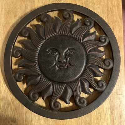 LG Cast Iron SUN Shine Trivet Wall Art 11.5” black w/copper accents | eBay