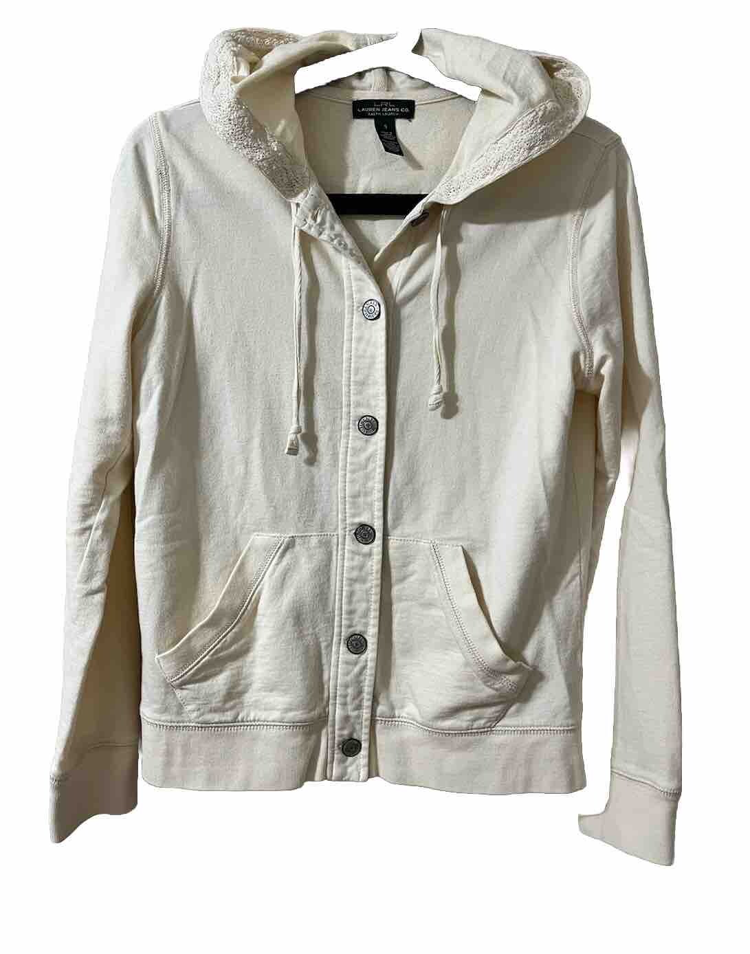 Ralph Lauren- Cute hoodie women small white button jacket 100% Cotton ...