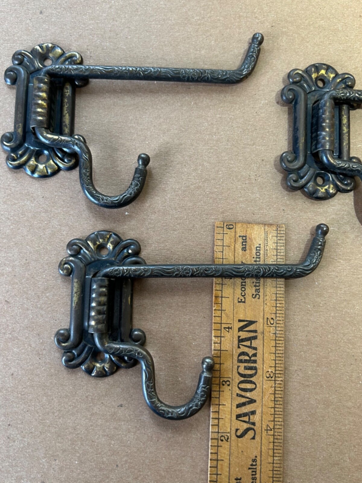Victorian 3x Eastlake Swing Arm/Folding WALL HOOKS vtg cast iron steel ...