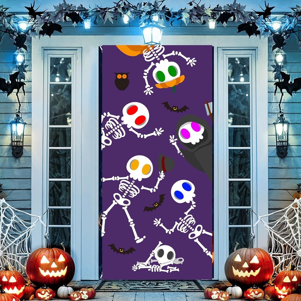 Halloween Skeleton Door Cover Bone Backdrop Wall Decoration Black | eBay