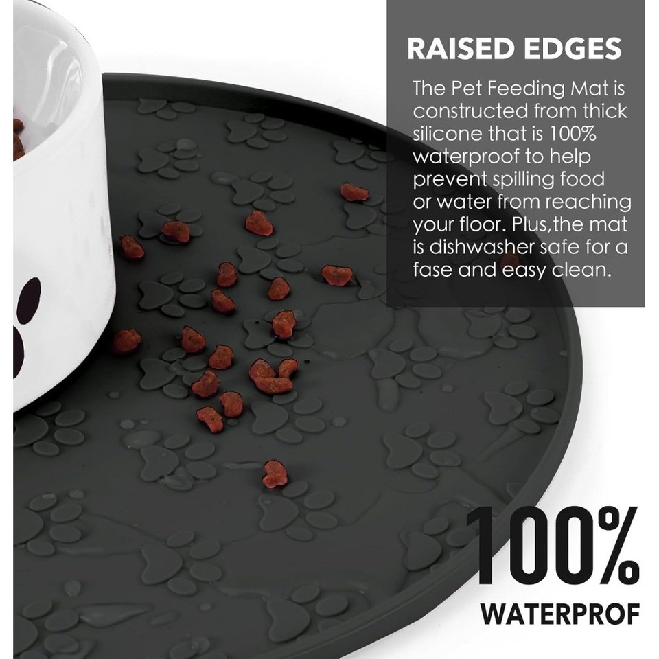 Waterproof Silicone Pet Food Mat with High Lip to Prevent Spills and ...