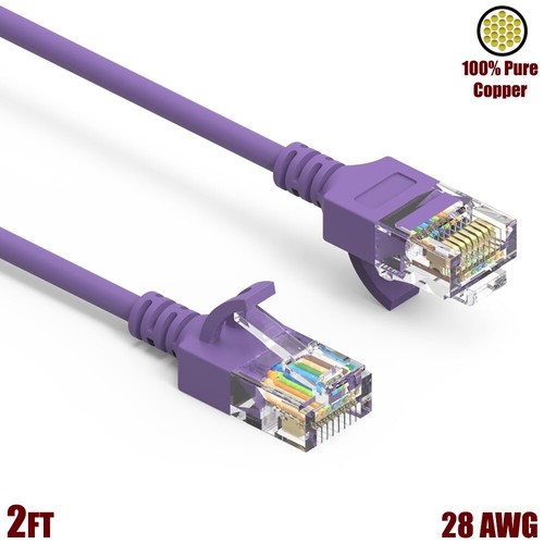 2FT Cat6A RJ45 SLIM Ethernet LAN Network UTP Patch Cable Copper 28AWG ...