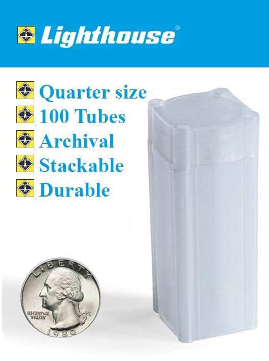 100 Square US Quarter Coin Tubes Archival Stackable Durable Lighthouse ...