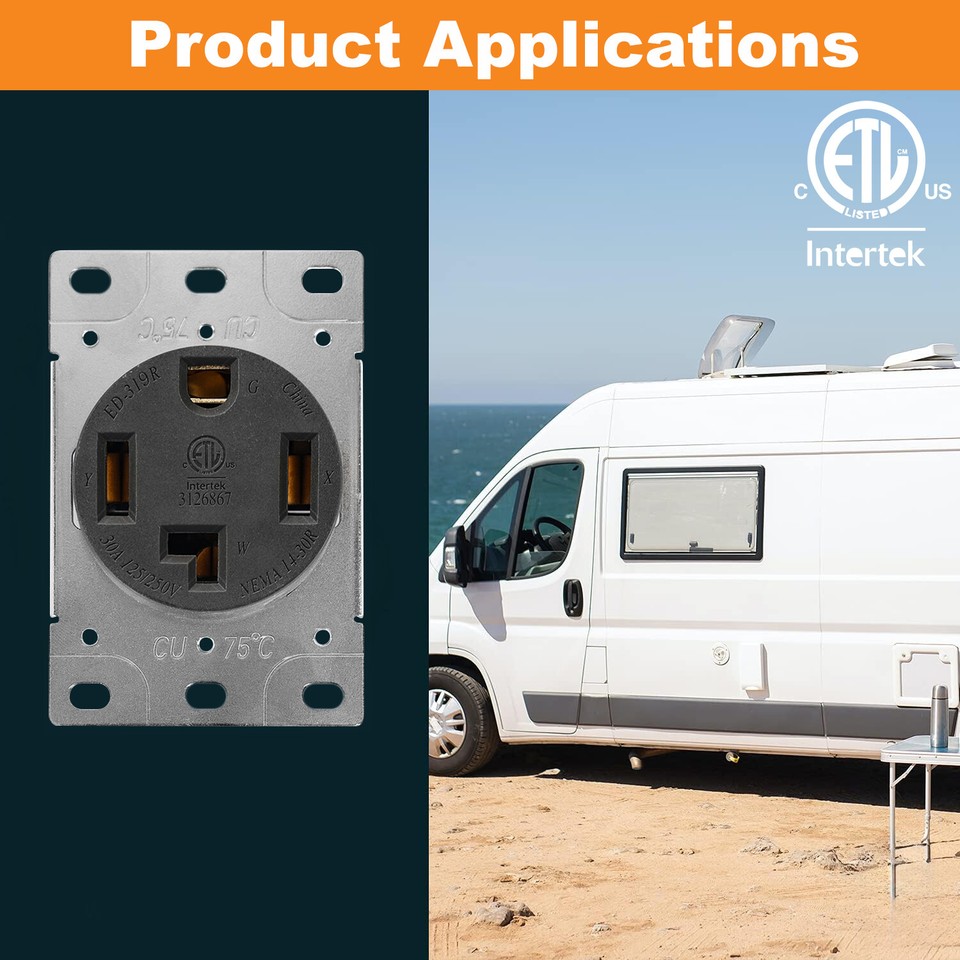 30 Amp Dryer Receptacle, Outlet for Electric Dryers, 125/250V Power ...