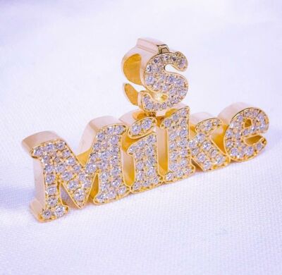 2Ct Round Cut Simulated Diamond Yellow Gold Plated MIKE Name Pendant ...