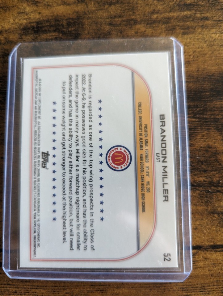 2022 Topps Chrome McDonald All-American Brandon Miller RC #52 McDonald ...