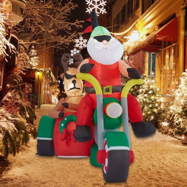 Kinbor 6ft Santa Claus and Reindeer on Motorcycle Lighted Inflatable ...