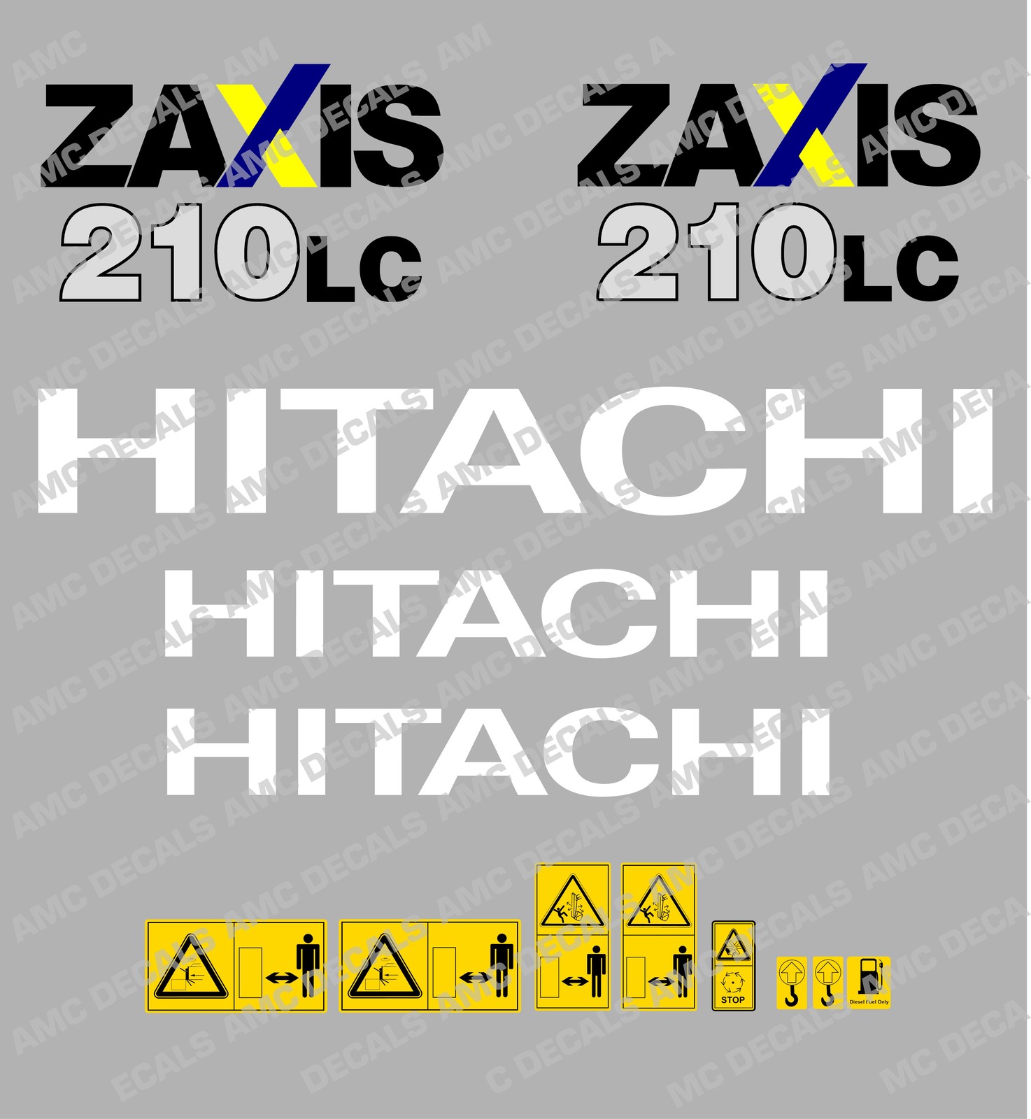 HITACHI ZAXIS 210LC DIGGER DECAL STICKER SET WITH SAFETY WARNING SIGNS ...