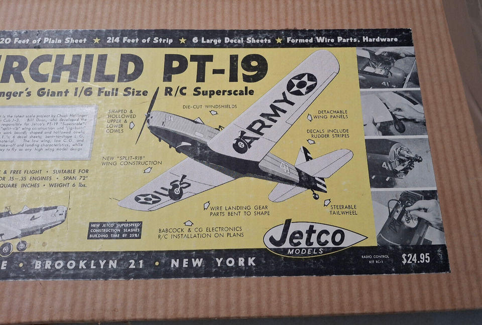 Vintage Jetco Fairchild PT-19 Model Kit Balsa R/C Chuck Hollinger's 1/6 ...