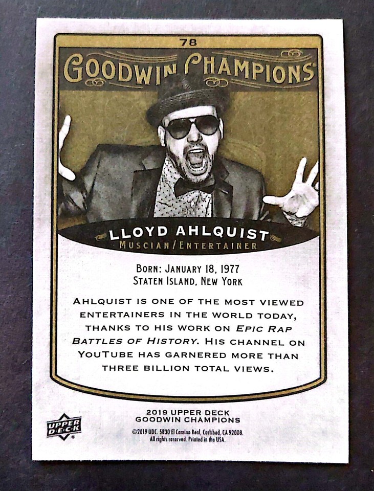 2019 Upper Deck Goodwin Champions LLOYD AHLQUIST #78 Epic Rap Battles ...