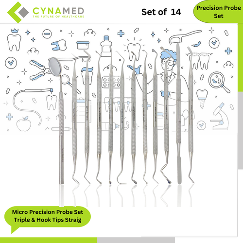 Cynamed Stainless Steel Micro Precision Probe Set Triple & Hook Tips ...