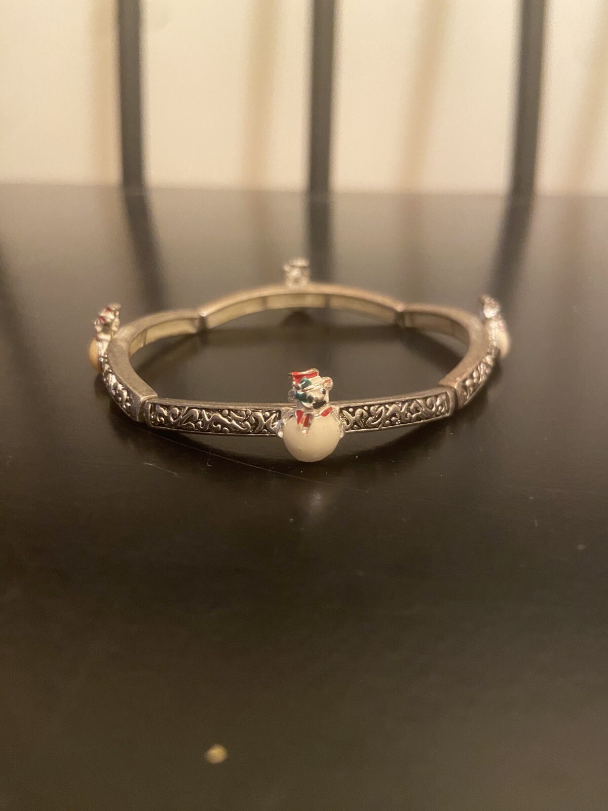 Antique stretch solid sterling silver snowman wristba… - Gem