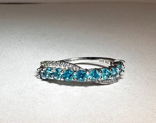 JTV Round Brilliant Turquoise Blue White Zircon Sterling Silver Ring ...
