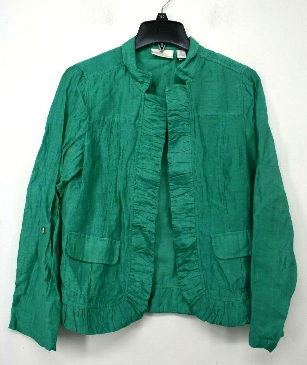 Chicos Womens Green Cardigan Open Front Flap Pocket Rolled Tab Sleeve ...