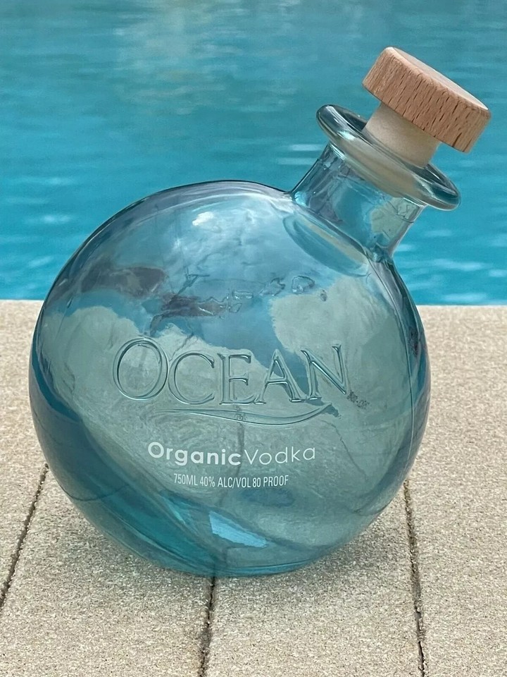 OCEAN ORGANIC VODKA 750ml Turquoise Blue BOTTLE WITH CORK Maui, Hawaii ...