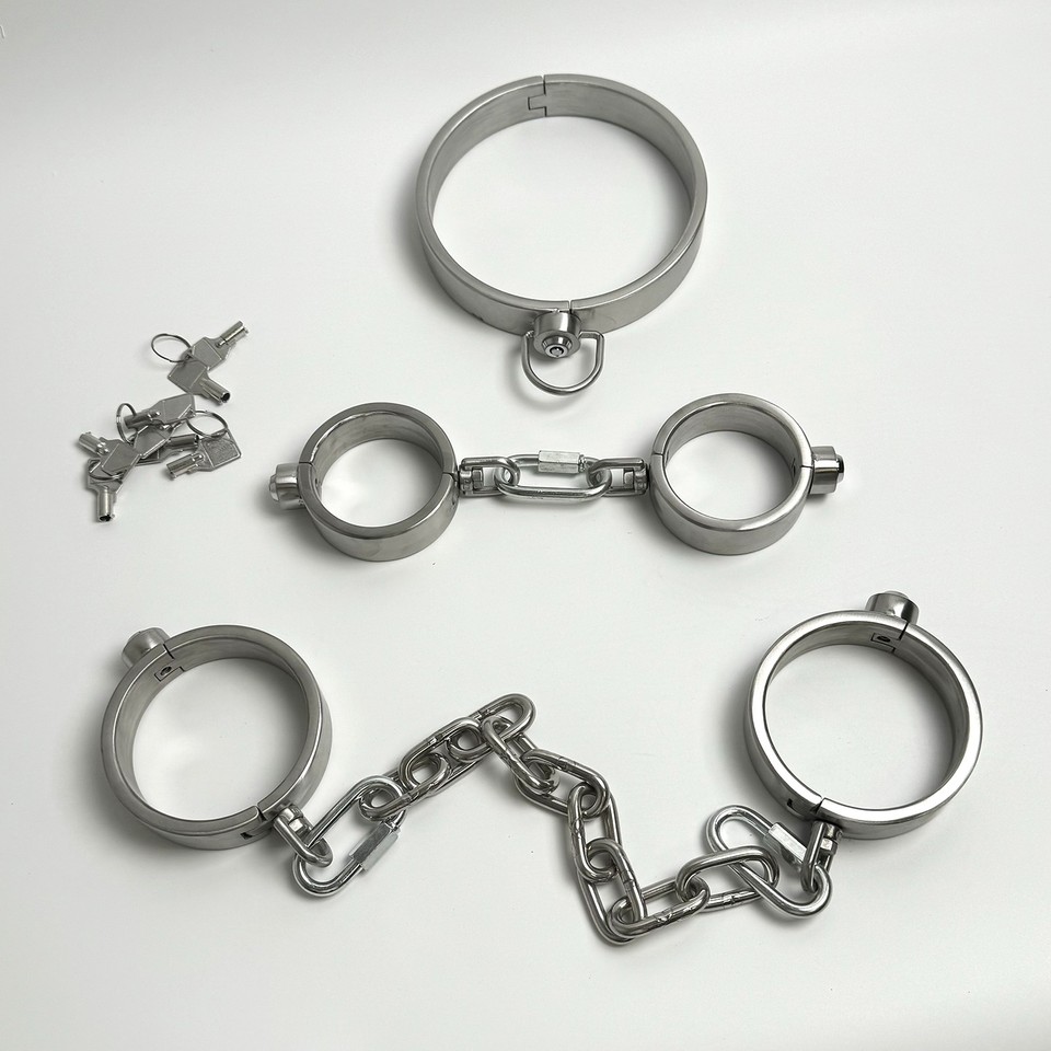 Metal Handcuffs Ankle Cuffs Shackle Chain Lock Restraint Collar Slave ...
