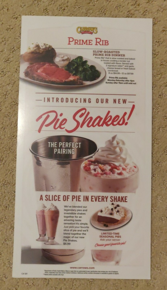 Carrows Restaurant Menu Meal