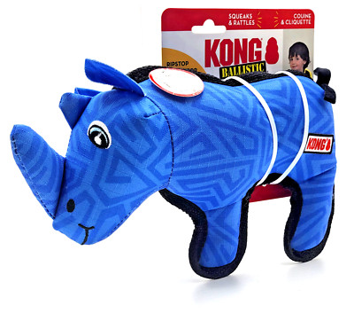 KONG Ballistic Rhino Md/Lg Durable Squeaky Rattles Tug & Shake Dog Toy ...