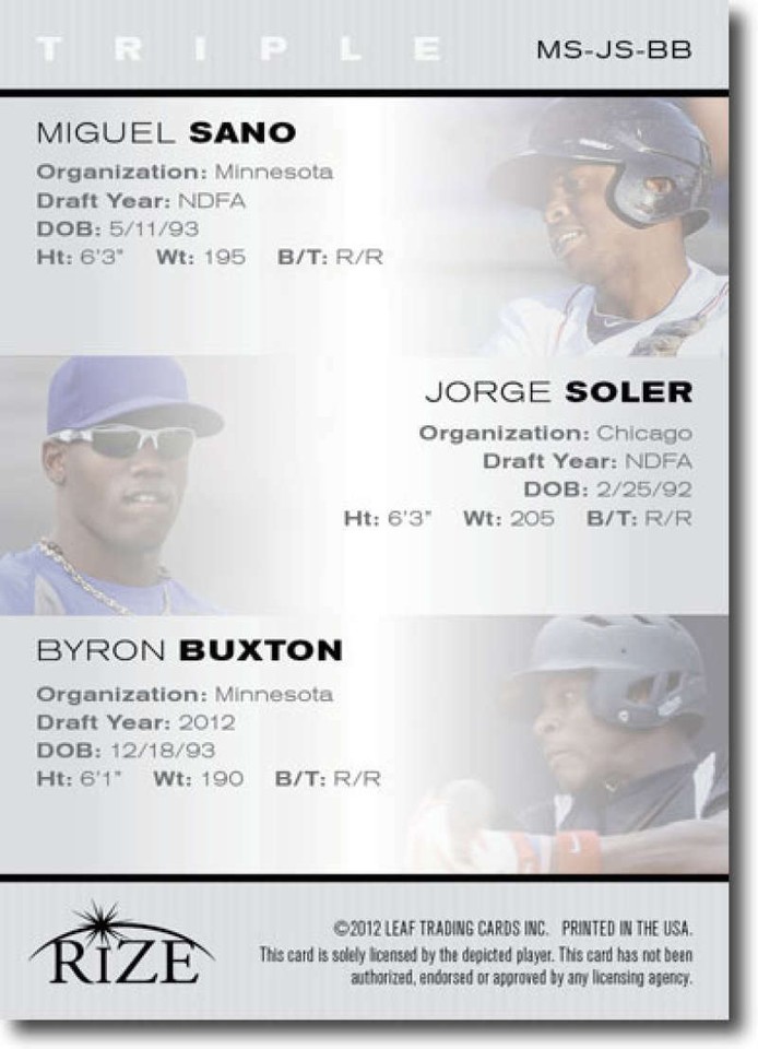 2012 Leaf Rize Draft Black Top Prospects Triple #JB-EH-NM Jairo Beras ...