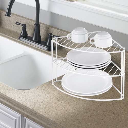 2 TIER FOLDABLE SHELF KITCHEN CABINET STORAGE STACKABLE CUPBOARD RACK ...