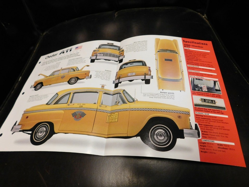 1963-1982 Checker A11 NYC Taxi Cab Spec Sheet Brochure Photo Poster 81 ...