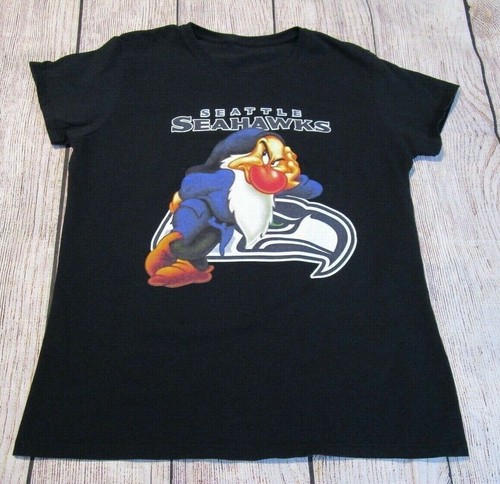 Seattle Seahawks Disney Grumpy Logo Womens Short Sleeve Black T-Shirt ...