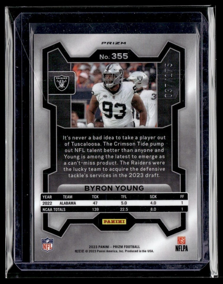 2023 Panini Prizm Green Hyper Byron Young Rookie /175 Las Vegas Raiders ...