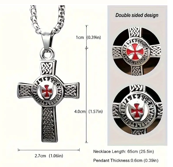 Crucifix Red Cross Necklace for Men Knights Templar Crusader Pendant ...