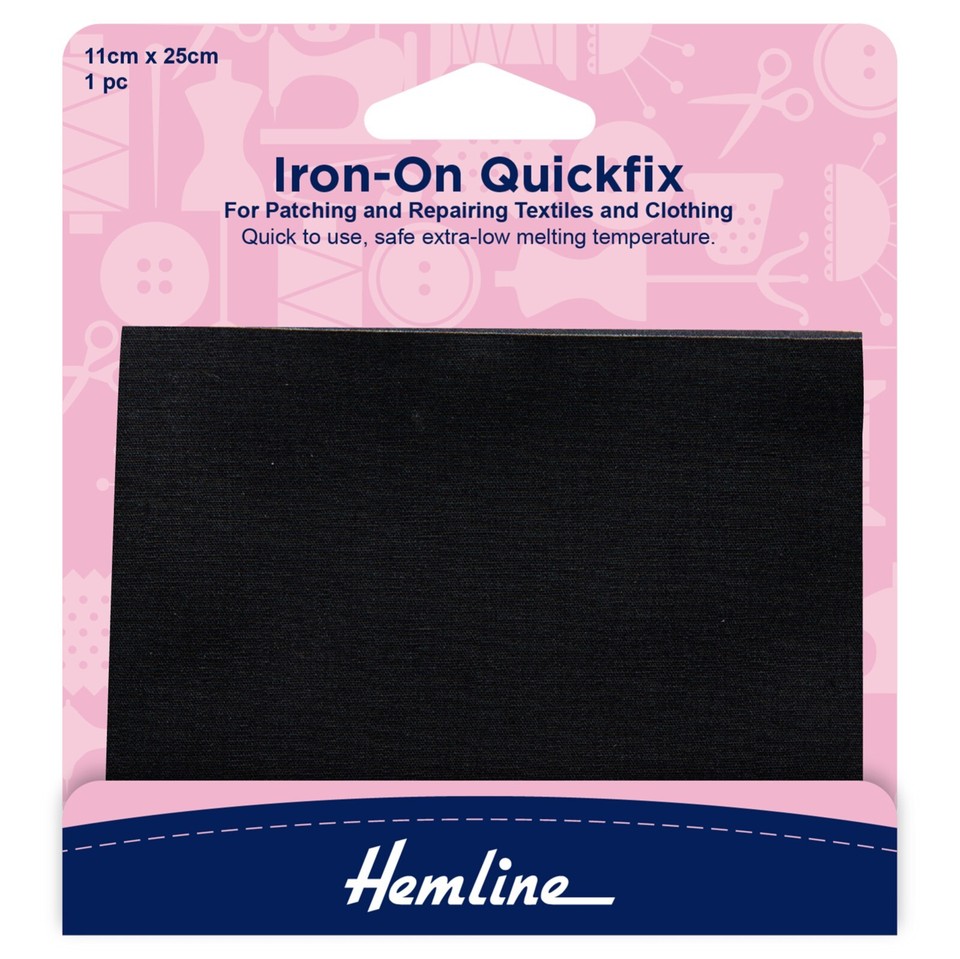 Hemline Iron On Quickfix Mending Patch 100% Cotton Black For Repairing ...