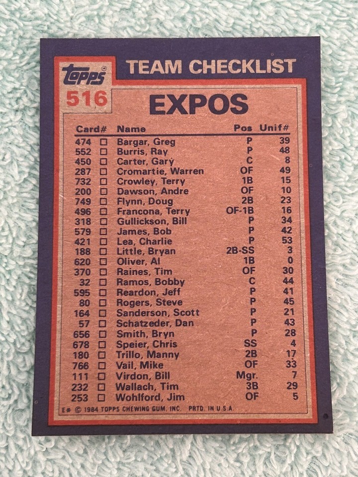 TOPPS 1984 MLB SET - Complete - Montreal Expos | eBay