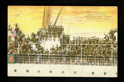 Military postcard Army Series No. 3 Soldiers sailing away on ship poem ...