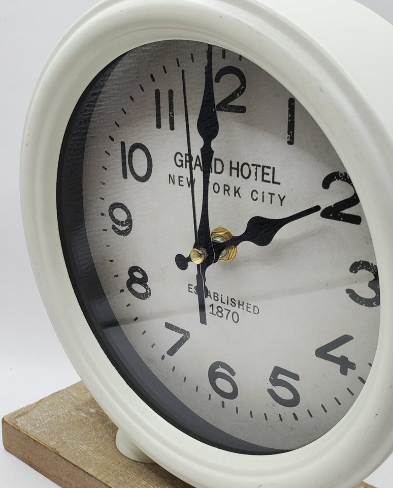 Retro Art Deco Table Clock Beige Metal With Wooden Stand Battery MCM ...
