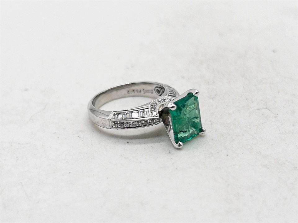 Signed SIMON G $10,850 3ct Colombian Emerald VS G Diamond Platinum Ring ...