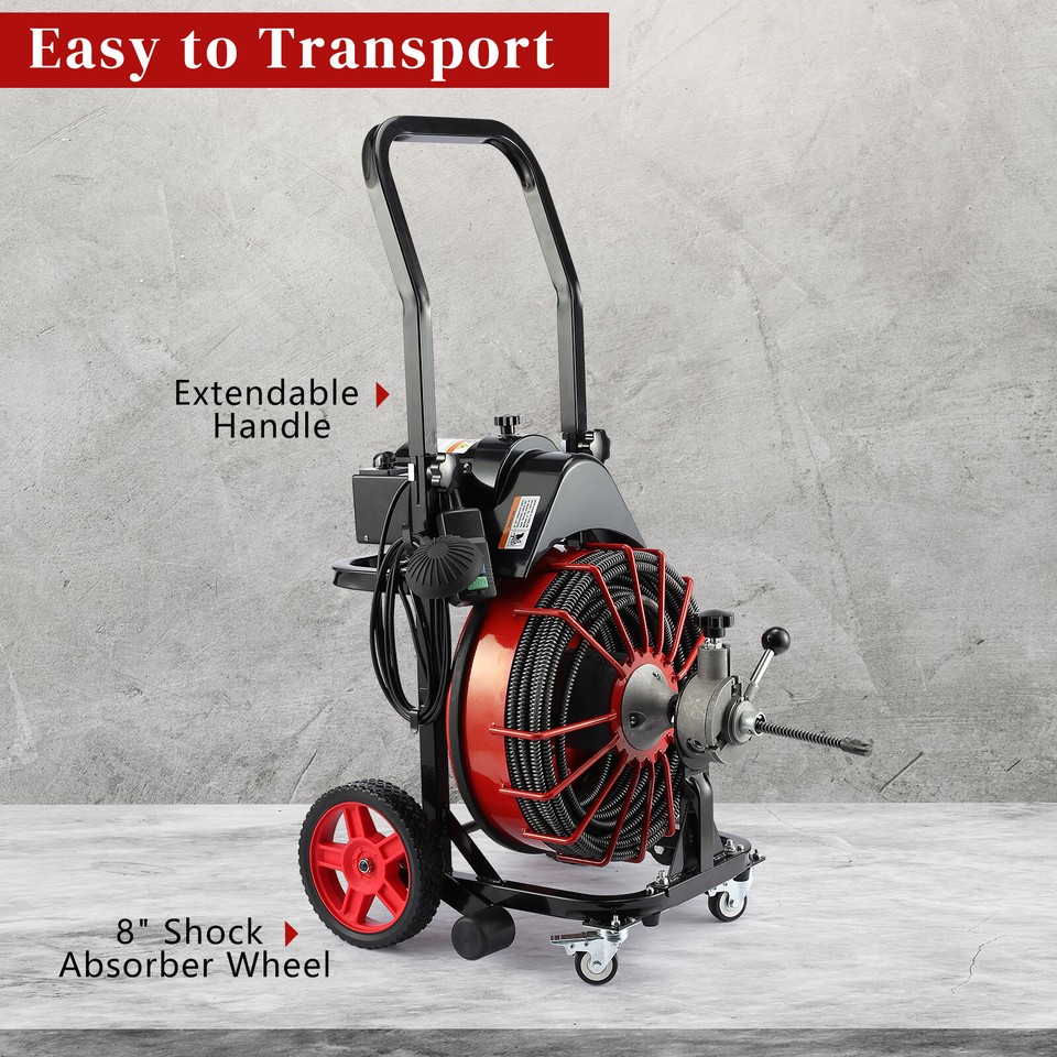 100' x 1/2" Drain Cleaner Electric Sewer Snake Cleaning Machine 110V w ...