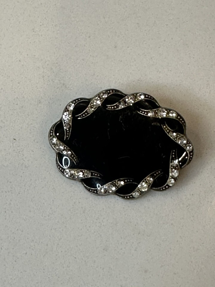 Vintage Catherine Popesco Art Deco Black Enameled Silver Tone Oval ...