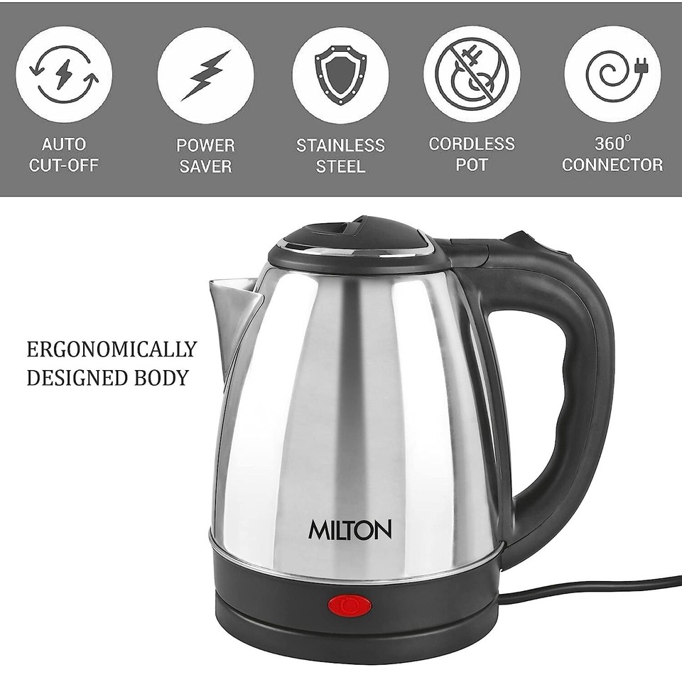 Milton Go Electro 1.5 Stainless Steel Electric Kettle, 1.5 Litres- Free ...