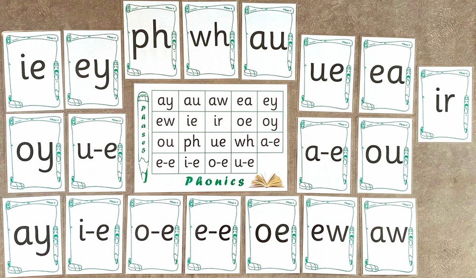 Phase 5 Phonics Large Flash Cards KS1 Sounds Digraphs + Mat Early ...