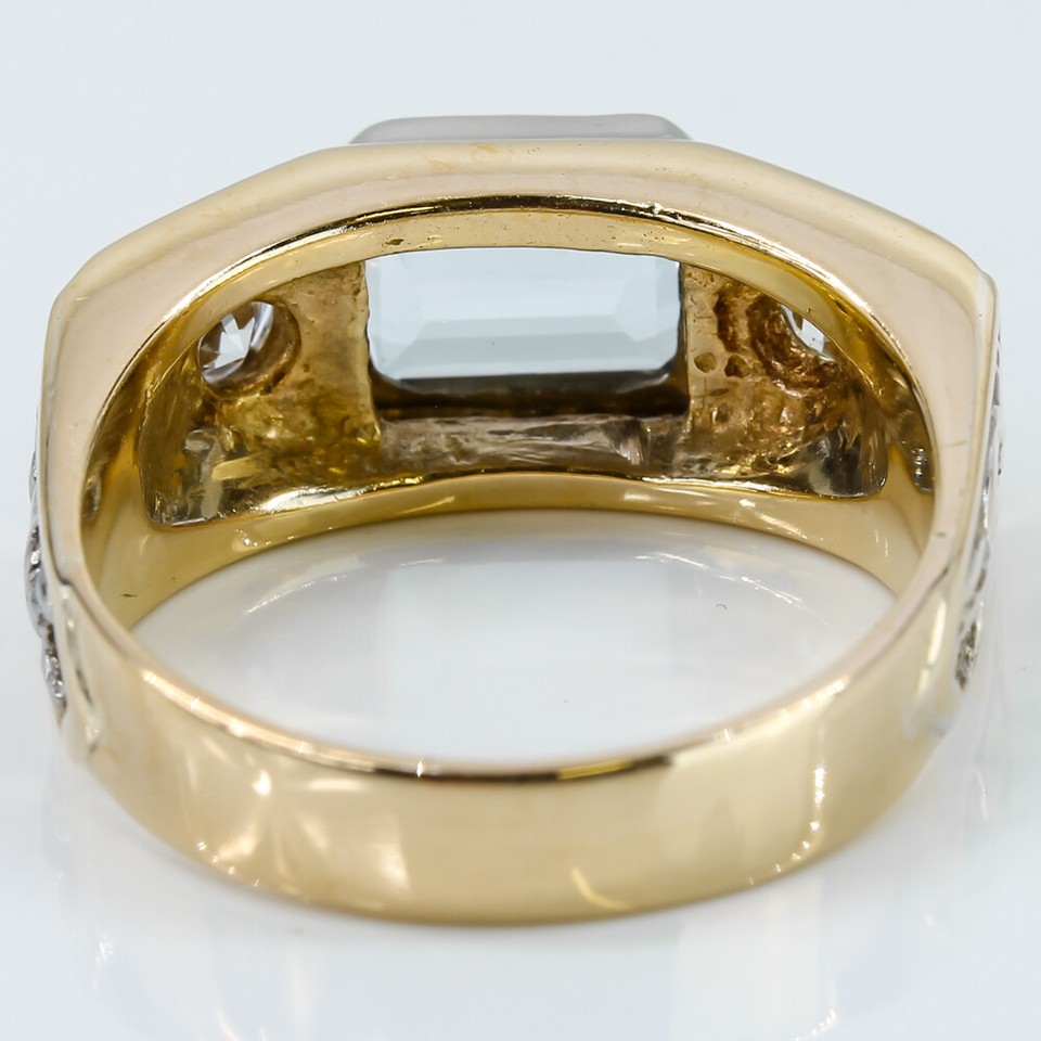 Vintage 17k Two-Tone White & Yellow Gold Topaz & Diamond Men's Ring | eBay