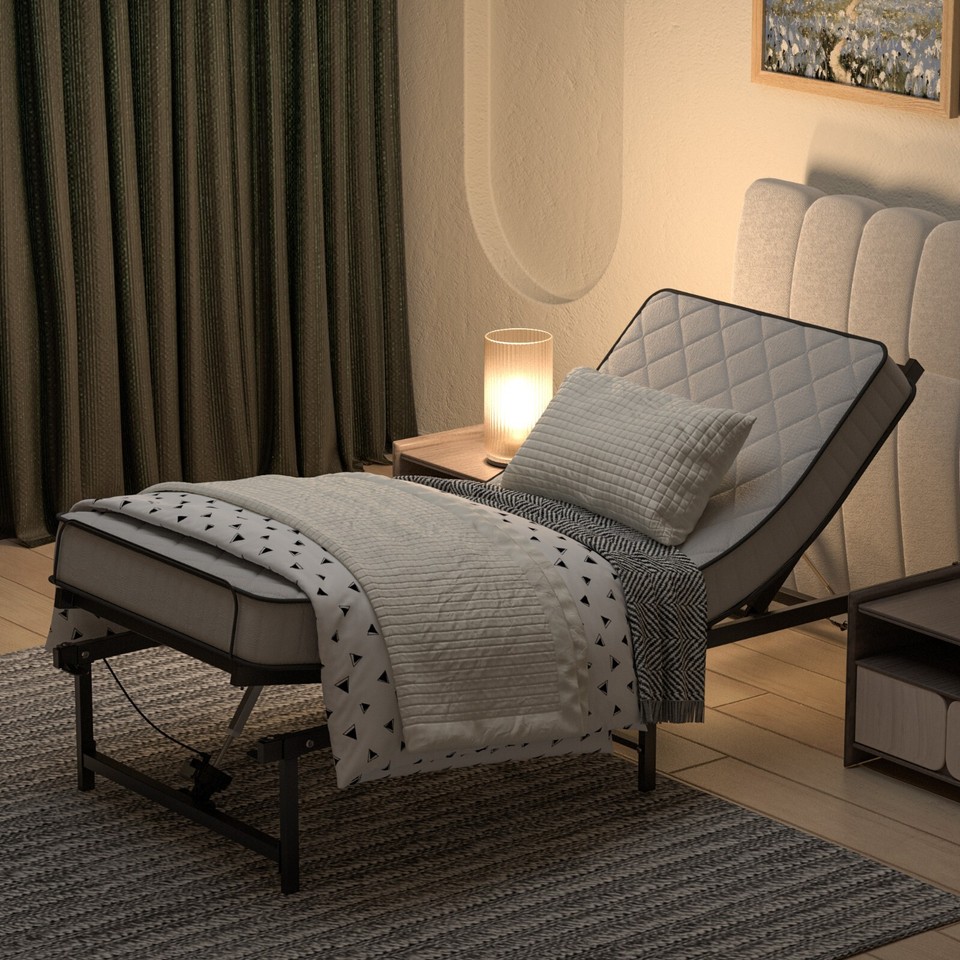 Electric Adjustable Bed Frame Head & Foot Incline Bed Base Wired Remote ...