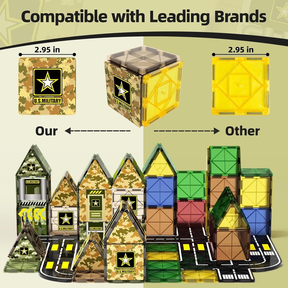 Magnetic Tiles Army Toys, STEM Military Magnetic Building Blocks for ...