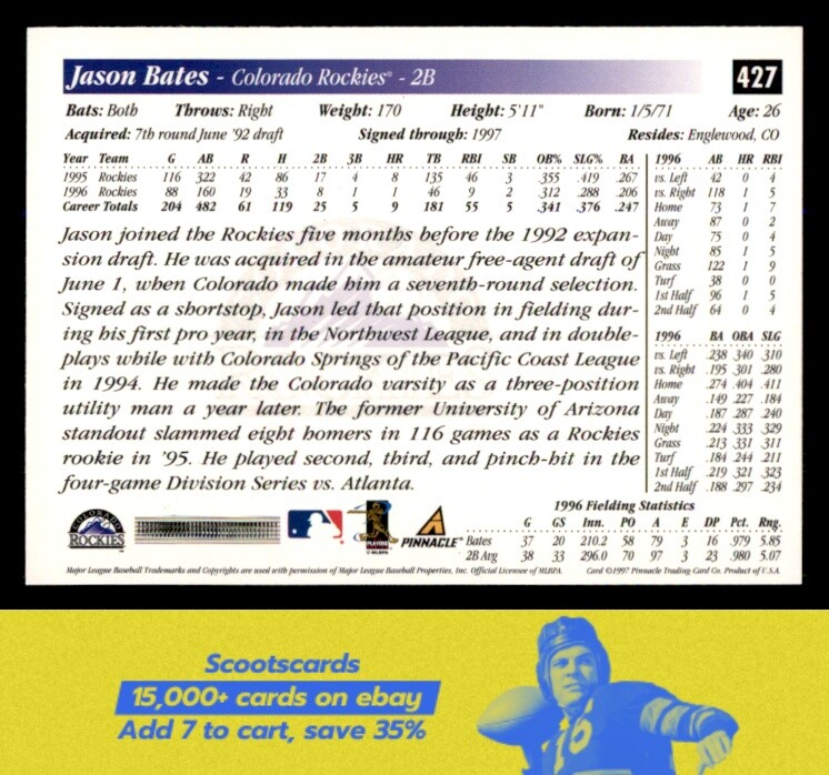 1997 Score Jason Bates #427 Colorado Rockies | eBay