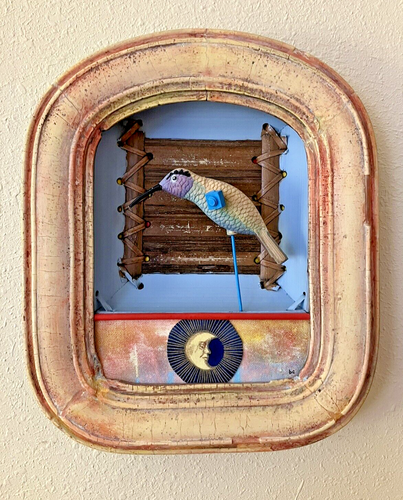 "Curious Hummingbird" Assemblage Found Objects Folk Art Sculpture Wood Frame | eBay