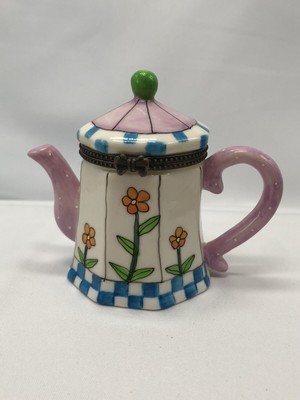 Teapot Trinket Box Ceramic, Hinged, Floral, Checkerboard, Polka Dot | eBay