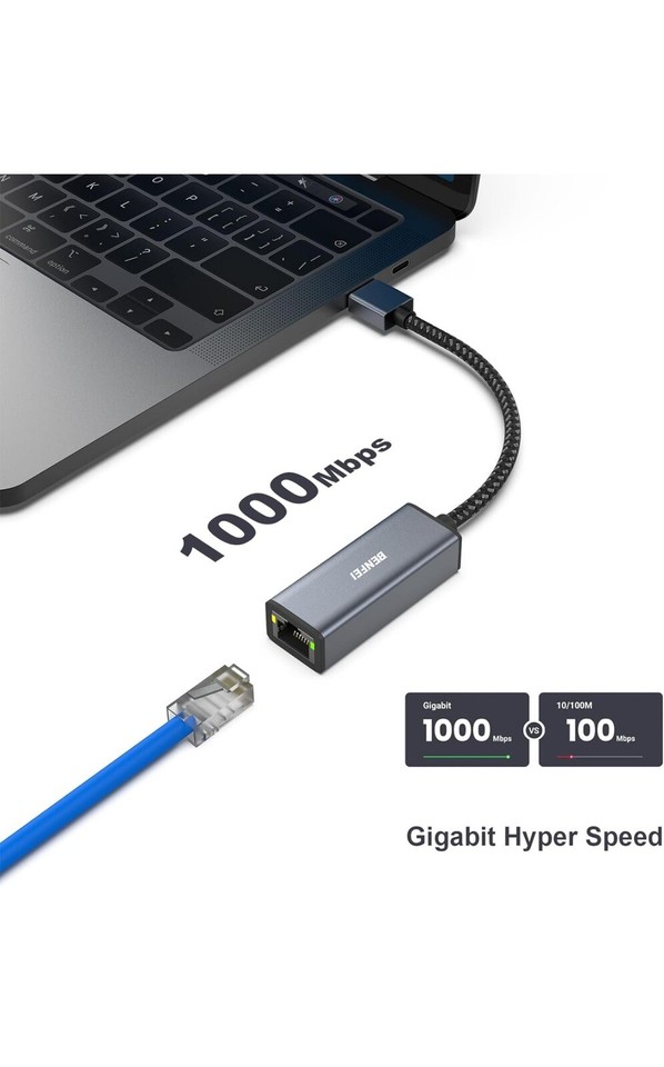 BENFEI Ethernet Adapter, USB 3.0 to RJ45 1000Mbps Gigabit LAN Adapter ...