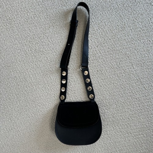French Connection Bag Black Suede Leather Flap Small Crossbody Studded ...