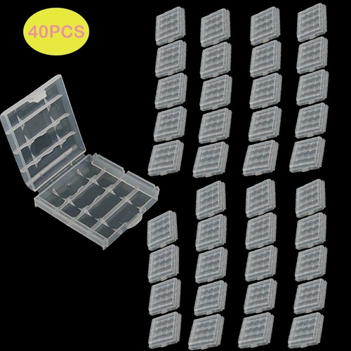 40PC Clear Hard Plastic Case Holder Storage Box For Rechargeable AA AAA ...