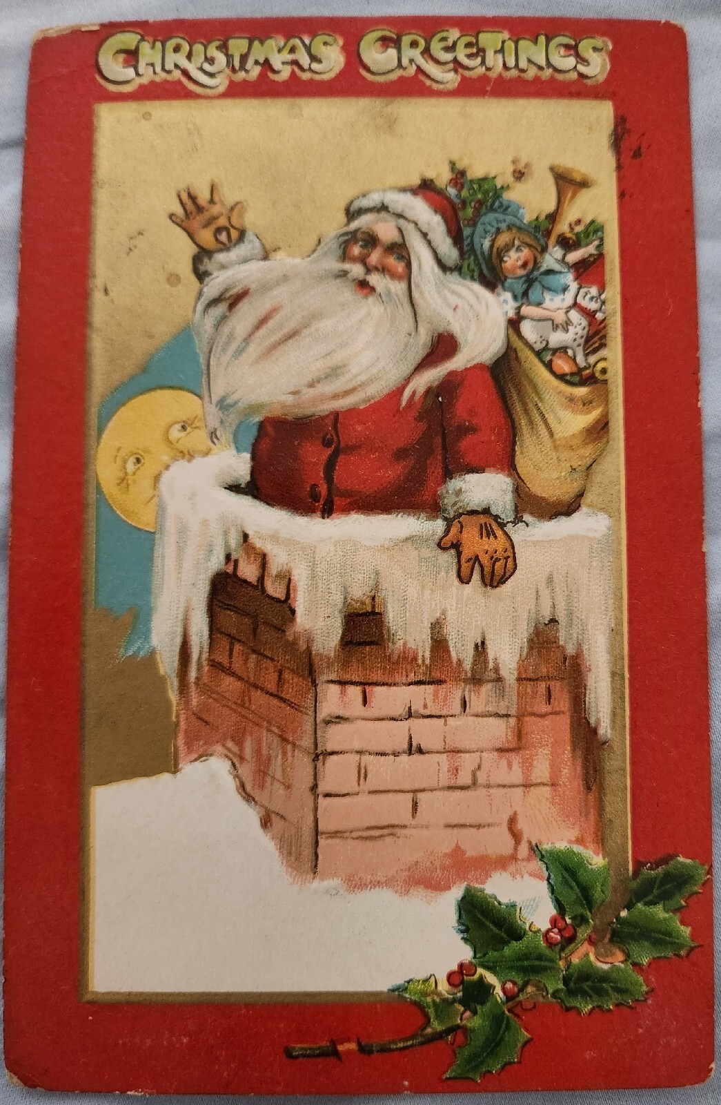 Vintage Postcard Tuck's Christmas Greeting Santa Claus Chiment Posted ...