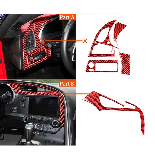 16Pcs For Chevrolet Corvette C7 Red Carbon Fiber Dashboard Panel Trim ...
