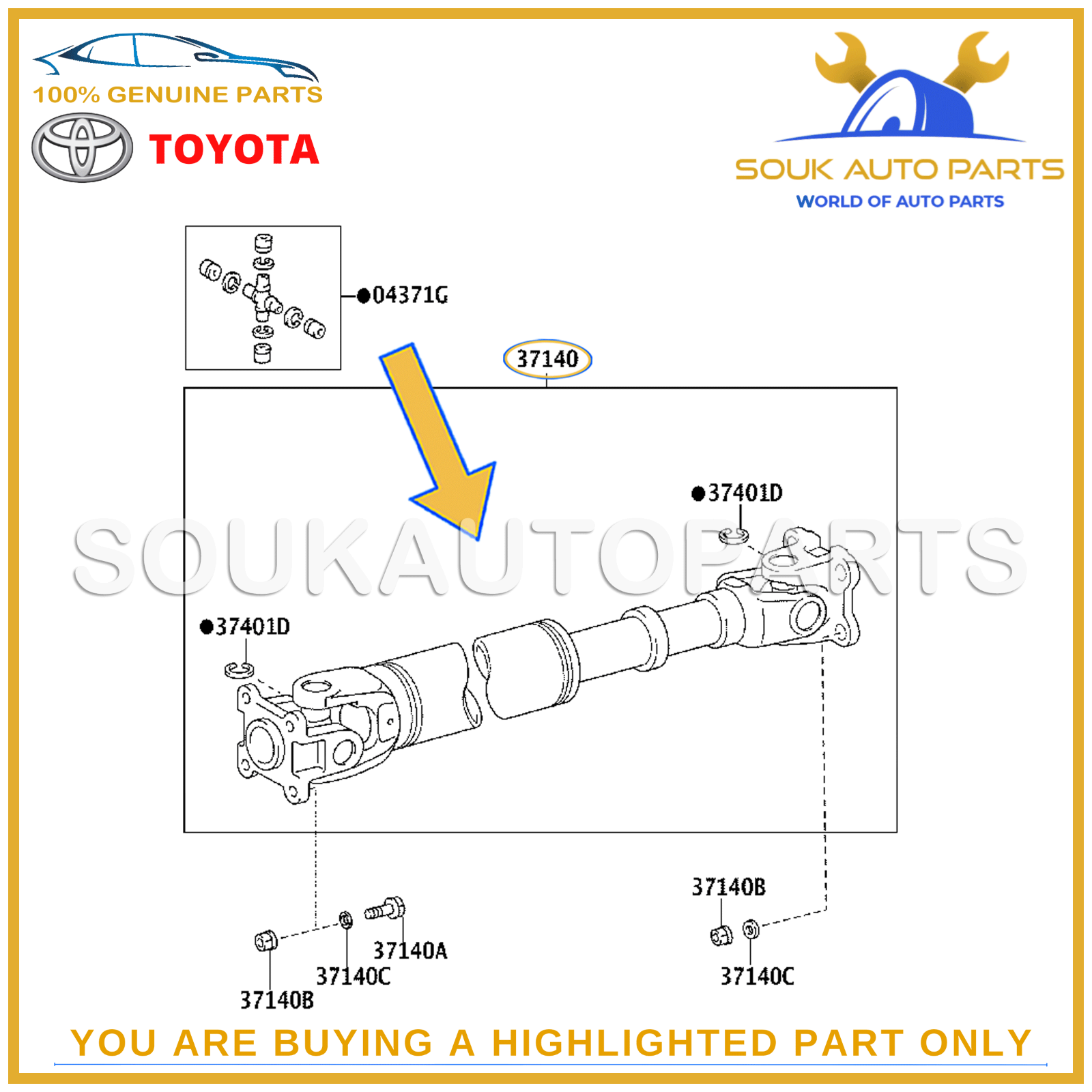 37140-0K030 Genuine Toyota SHAFT ASSY, PROPELLER, FRONT 371400K030 OEM ...