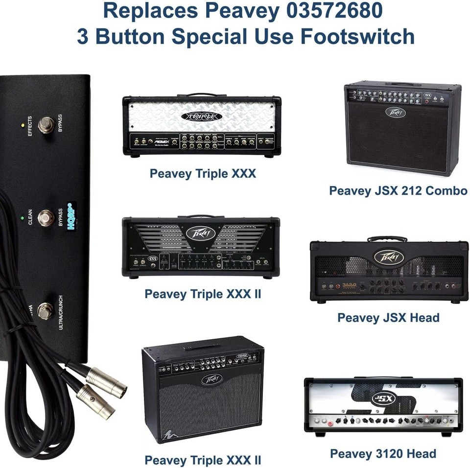 3-Button Guitar Amp Footswitch for Peavey 3120 Head, JSX, Triple XXX ...